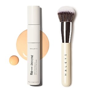 HALEYS Skin Tint Set (Light Neutral): Re-invent Sheer Tinted Marula Oil, Skin Tint, Tinted BB Moisturizer, Face Oil, Hydrating Glowing Skin, Brilliant Kabuki Brush, Streak-free Blending, Buff, Blurs