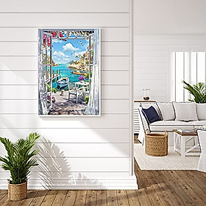 Wwwuscom Paint by Number for Adults Beginner Canvas Landscape Beach - Painting by Numbers Kits with 4 Brushes and Acrylic Paint(16X20 Inch)