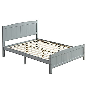 nycsuoani Full Bed Frame No Box Spring Needed Full Pine Single-Layer Core Vertical Stripe Full-Board Curved Bed Head with The Same Bed Foot Wooden Bed 77.8 x 56.5 x 37.8 in. Gray
