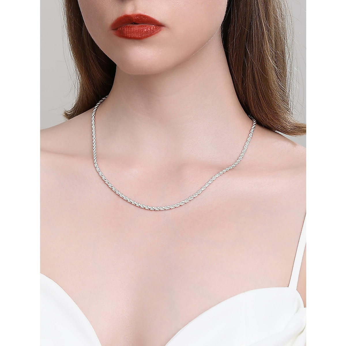 Waitsoul 925 Sterling Silver Rope Chain Lobster Clasp 2mm Silver Chain for Men Women Silver Necklace Chain 18 Inch