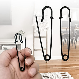 Urmspst Safety Pins (2022 New), 3" Large Safety Pins Pack of 30 for Clothes Leather Canvas Blankets Crafts Skirts Kilts, Extra Large Safety Pin Heavy Duty Safety Pins (Black)