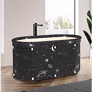 40" Portable Foldable Bathtub, Soaking Bathing Tub for Adults, Separate Family Bathroom SPA Tub with Drain, Ideal for Hot Bath Ice Bath, Black