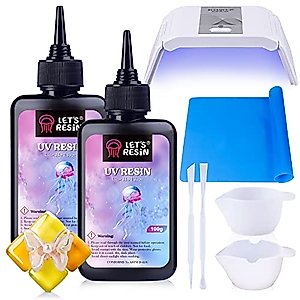 LET'S RESIN UV Resin with Light,Upgraded 200g Crystal Clear&Low Odor UV Resin Kit,36W UV Light,Silicone Mat,Ultraviolet Epoxy Resin Hard,UV Resin Starter Kit for Jewelry,Craft Decor