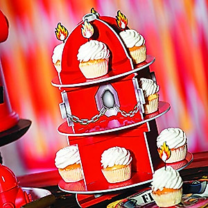 Fun Express Fire Hydrant Cupcake/Dessert Holder (3 Tiers) | Fire Truck | Fireman | Fire Fighter | Themed Birthday Party Supplies & Decor | Fire Department Event