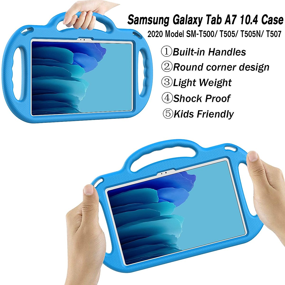 LTROP Kids Case for Samsung Galaxy Tab A7 10.4 2022/2020, Samsung Galaxy Tab A7 10.4 Case with Shoulder Strap, Shockproof Handle Stand Case for Samsung Tab A7 10.4 Inch(SM-T500/T505/T507/T509), Blue