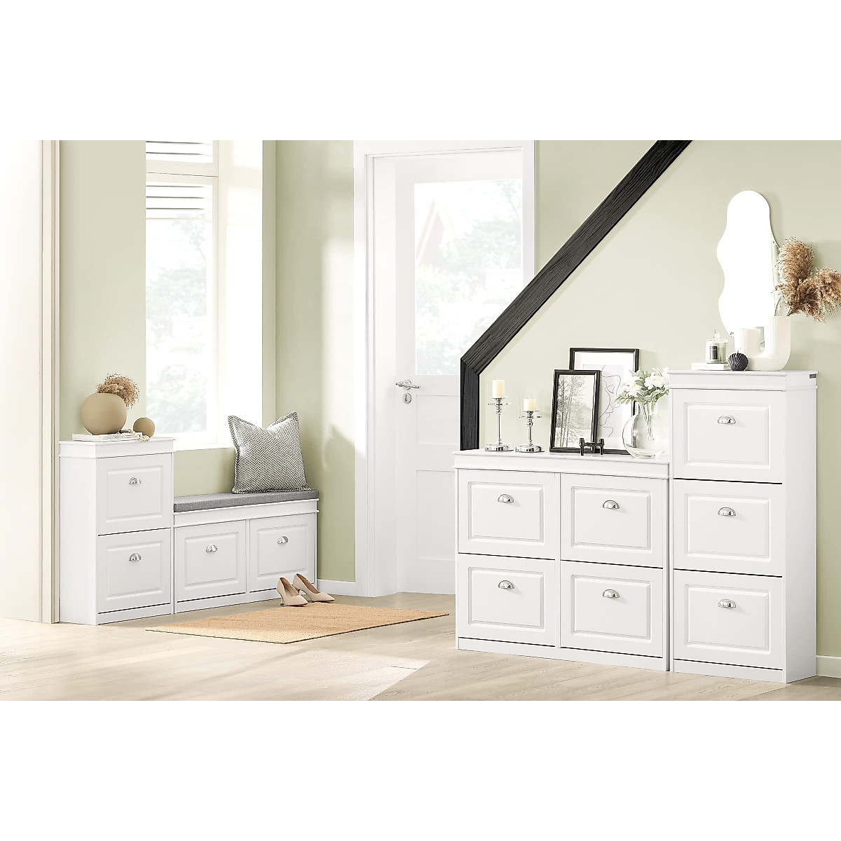 Haotian White Shoe Cabinet with 4 Flip Drawers, Large Freestanding Shoe Rack, Modern Shoe Organizer for Entryway, Hallway, Entance FSR79-W