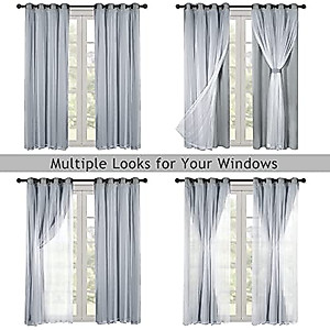 BONZER White Sheer Tulle Overlay Blackout Curtains Grommet Top Mix and Match Curtains for Living Room, Cloud Grey, 52x84 Inch, Set of 2 Panels