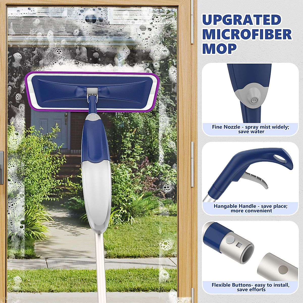 Microfiber Spray Floor Mop, Wet Dry Mop for Floor Cleaning Hardwood Floor Mop with 4 Reusable Washable Pads, Dust Cleaning Mop Flat Mop with Sprayer for Wood Laminate Tile Vinyl Kitchen Bathroom Floor