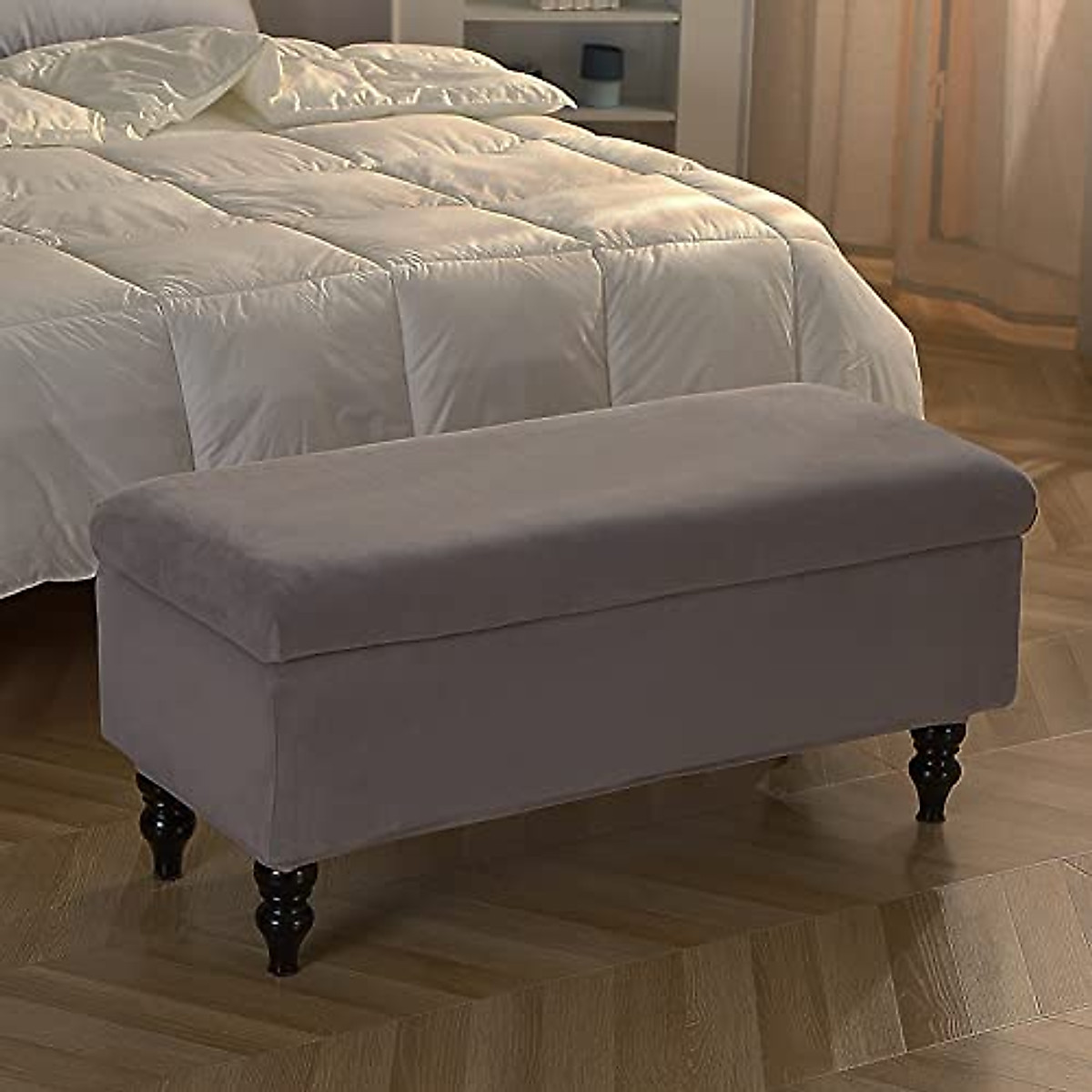 Storage Ottoman Cover,Stretch Velvet Rectangle Storage Bench Cover Jacquard Ottoman Covers Rectangle Folding Storage Bench Ottoman Cover Footrest Stool Slipcover with Elastic Bands Dark Grey Medium