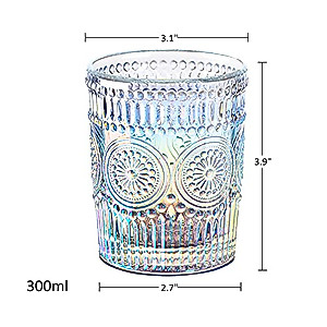 Joeyan Iridescent Drinking Glasses Vintage Glassware Sets Rainbow Embossed Romantic Water Glass Tumbler Great for Juice Cocktail Wine, 10 oz, Set of 6