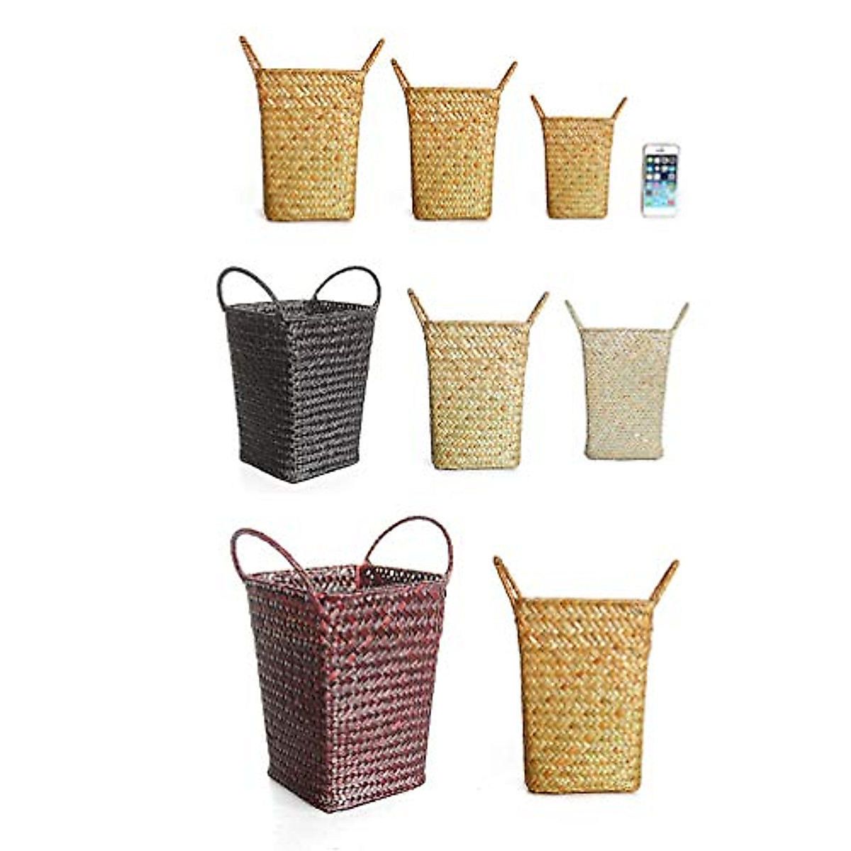 EXCEART Toy Baskets Rattan Storage Basket Woven Flower Vase Door Closet Organizer Multipurpose Storage Container Decorative Storage Organizer for Home Office Cloth Book Black Desk Containers