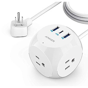 Anker Power Strip, PowerCube with 3 Outlets & 30W USB C,5ft Extension Cord, Power Delivery High-Speed Charging for iPhone 14/14Pro/13/12, for Dorm/Office,Cruise Travel Essential,TUV Listed