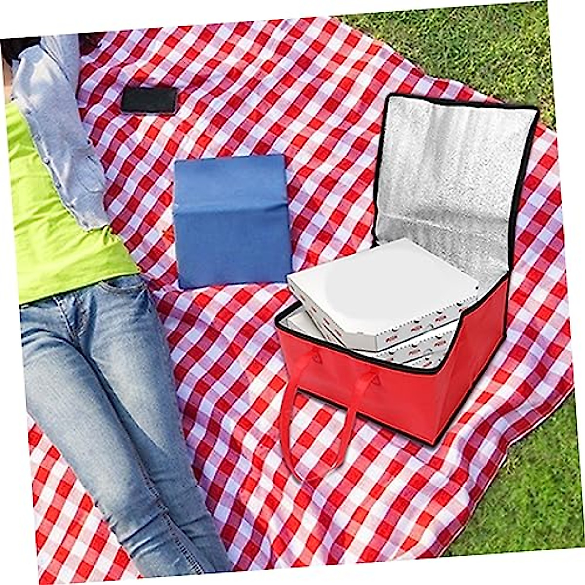 FELTECHELECTR Insulation Bags Foldable Tote Bag Shopping Tote Bag Large Tote Bags Lunch Insulation Coolers Keep Warm Groceries Bag Pizza Carry Bag Non-woven Fabric Red Insulated Food Carrier Bag