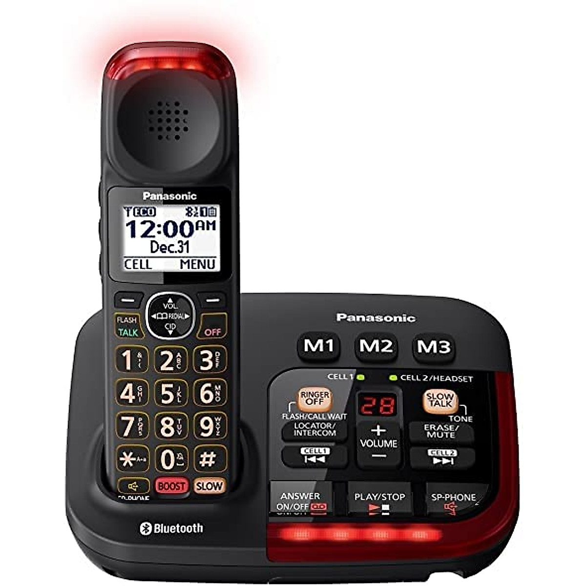 Panasonic KX-TGM430B + (1) KX-TGMA44B Link to Cell Bluetooth Talking Caller ID Voice Volume Booster Slow Talk Control Amplified Cordless Phone - 2 Handset