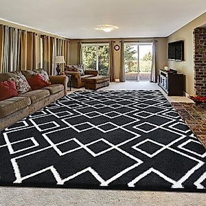 Rtizon Rug for Living Room, 6x9 Feet Black Area Rugs with Memory Foam for Bedroom Dorm, Fluffy Shaggy Machine Washable Moroccan Geometric Carpet for Girls Kids Nursery Play Room Indoor