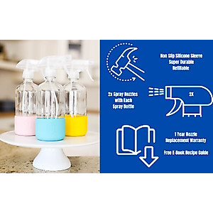 Just Like Joan 16 oz Glass Spray Bottles for Cleaning Solutions Clear Empty Spray Bottles with Sage Green Silicone Sleeve Essential Oils, Plants, Mist Sprayer Bleach Refillable Reusable Container Food