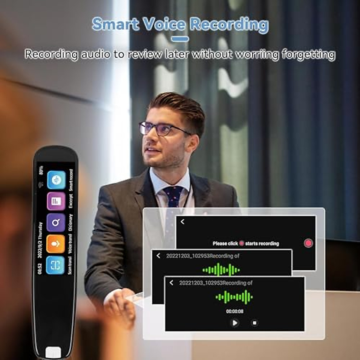 Upgrade Translation Scanning Pen, Text to Speech Device for Dyslexia, Real-time Multifunctional Pen Scanner with LCD Touchscreen, Support 12 Languages Offline Scanning Translation (Black)