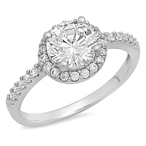 Dazzlingrock Collection 2.10 Carat (ctw) 14K White Cubic Zirconia Ladies Halo Wedding Bridal Engagement Ring 2 CT, White Gold