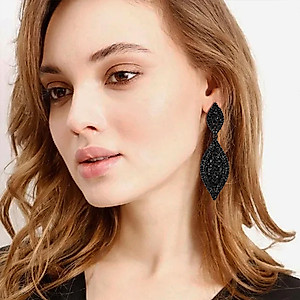 Flyonce Clip On Earrings for Women Rhinestone Crystal Wedding Bridal Clip-on Drop Dangle Earrings Black Black-Tone