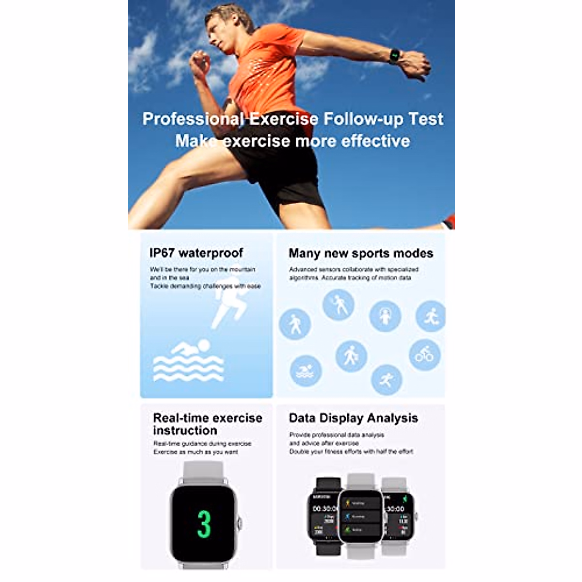 Bluetooth Smart Watch for Women Men Fitness Activity Tracker Compatible with iPhone Android Waterproof HD Full Touch Screen Health Smartwatch with Call Text Pedometer Heart Rate Message Reminder etc.