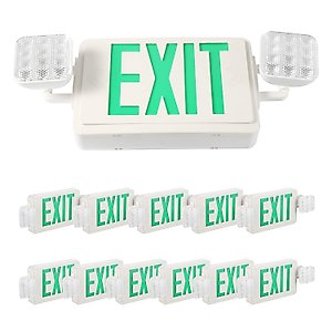SPECTSUN 12 Pack Green Led Exit Sign with Emergency Lights & Battery Backup Operated Powered Emergency Exit Lights-Double Face -UL Listed 120277VAC Fire Exit Signs Lighting for Room.Window.