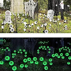etoper Halloween Decoration Outdoor Solar Eyeball Lights,2 Packs 20 LED Green Eyeball Swaying Solar Landscape Pathway Stake Light,Path Lights for Garden Yard