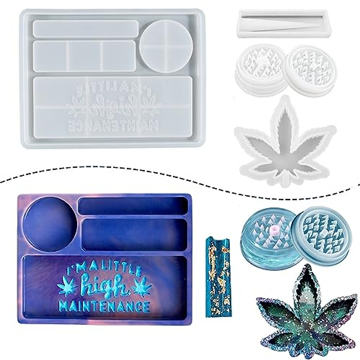 Silicone Molds for Resin - Medium Rolling Ashtray Mold and Resin Grinder Mold for Grind with Efficient Spikes Shape and Astray Mold,Rectangular Molds for Resin Casting DIY Kit