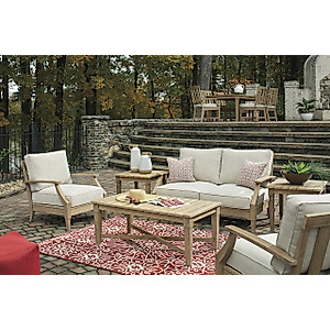 Signature Design by Ashley Clare View Outdoor Eucalyptus Wood Single Cushioned Lounge Chair, Beige
