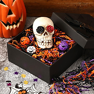Jansun Halloween Black Orange Purple Crinkle Cut Paper, 115g/4oz Shred Filler with Pumpkin Spider Bat for Gift Wrapping Craft DIY Basket Filling Trick or Treat Candy Decorations