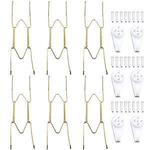 Heyous Plate Hanger 6PCS 8 Inch Wall Plate Hangers and 6PCS Wall Hooks for 7.5 to 8.5 Inch Decorative Plates, Antique China, Antique Plates and Arts, Golden