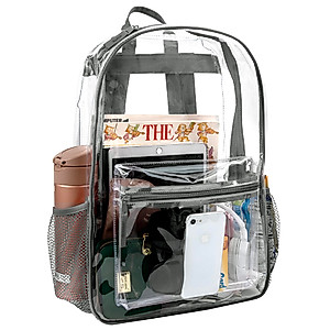Clear Backpack With Reinforced Straps For Security & Sporting Events (Gray)