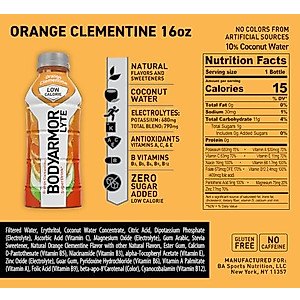BODYARMOR LYTE Sports Drink Low-Calorie Sports Beverage, Orange Clementine - Orange Citrus, Flavors With Vitamins, Potassium-Packed Electrolytes, Perfect For Athletes, 16 Fl Oz (Pack of 12)