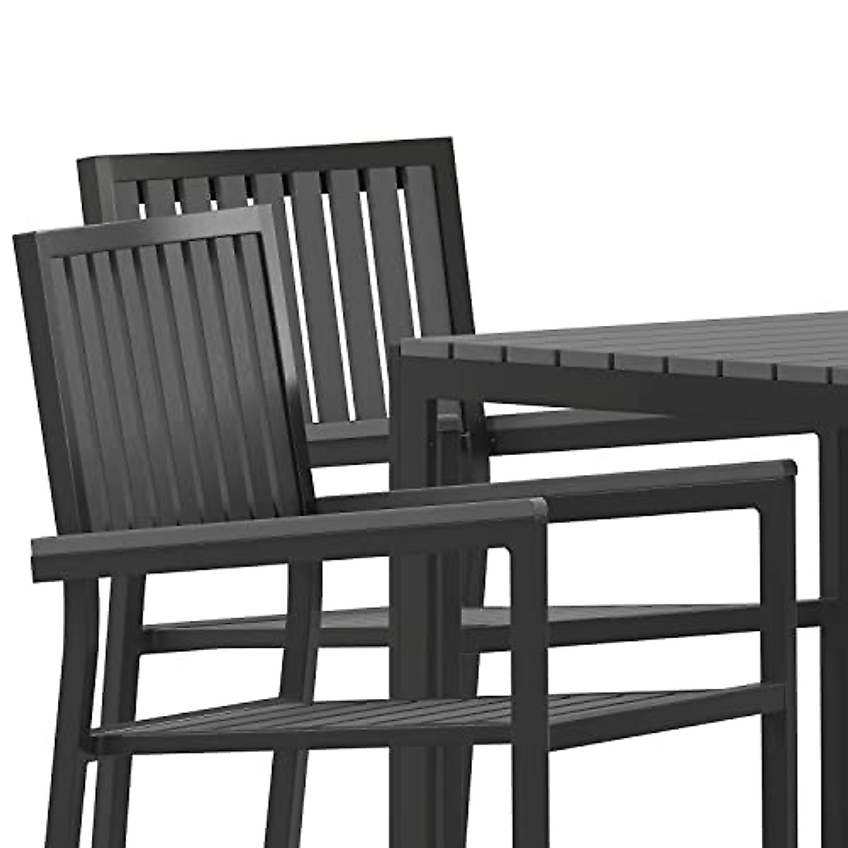 Flash Furniture Harris Commercial Set 4 Metal Chairs Backs and Seats-Square Table with Poly Resin Top, 5 Piece, Black