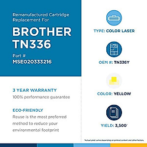 MSE Brand Remanufactured Toner Cartridge Replacement for Brother TN336 | Yellow | High Yield