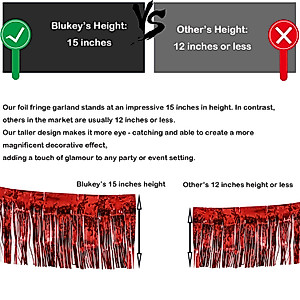 Blukey 10 Feet by 15 Inch Red Foil Fringe Garland - Pack of 4 | Shiny Metallic Tinsel Banner | Ideal for Parade Floats, Bridal Shower, Bachelorette, Wedding, Birthday, Christmas | Wall Hanging Drapes