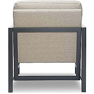 Tommy Hilfiger Russell AccentChair, Medium-Soft Pillow Back, Mid-Century Modern & Industrial Armchair, Comfortable LoungeChair for Living Room, Bedroom, or Office, Gray Square Metal Frame in Linen