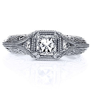 Kobelli Diamond Antique Style Filigree Engagement Ring 5/8 CTW in 14k White Gold, Size 5