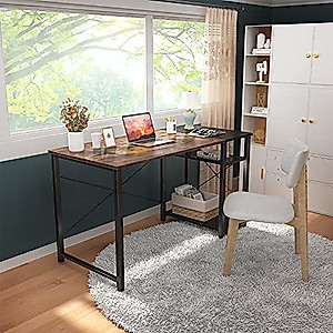 Foxemart Computer Desk 47 Inch Home Office Desk Industrial Sturdy Writing Table with Storage Shelves Modern Simple Style PC Desk for Home Office Study Room Workstation, Rustic Brown and Black