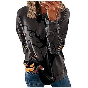 Long Sleeve T Shirts for Women Tight Tank Tops for Women Gifts for 18 Year Old Girl Women Crewneck Sweatshirt Halloween Town Sweatshirt Fashion Clothes for Women（1-Gray,X-Large）