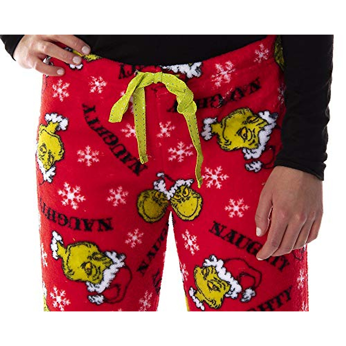 Dr. Seuss Juniors The Grinch Naughty Soft Touch Fleece Plush Pajama Pants Red