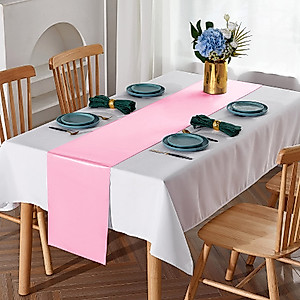 yourose 5 Pack Satin Table Runners 12 x 108 inch for Wedding Banquet Decoration, Bright Silk and Smooth Fabric Party Table Runner （Pink，5 piecess）