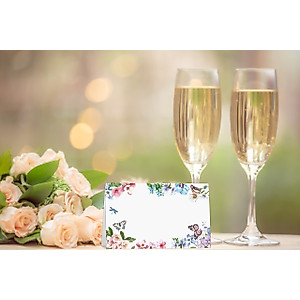 Place Cards for Butterfly Floral Party, Editable Name Place Cards, Seating Place Cards for Tables, Tent Style Cards for Wedding, Bride & Baby Shower, Easy Folding, Pack of 25 Escort Cards(B08)