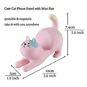 Lifexquisiter Pink Cat Smartphone Stand for Desk, Cute Kawaii Phone Holder for iPad, iPhone, Huawei,Samsung, Xiaomi, 2 in 1 Lovely Animal Desktop Ornaments Home Decor with Smartphone Stand
