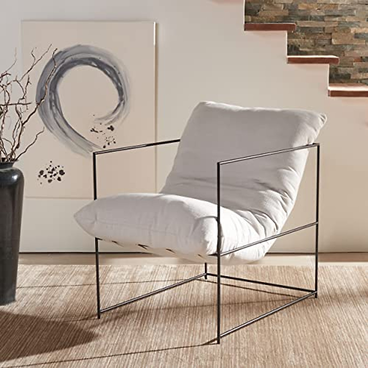 Safavieh Home Collection Portland Metal Ivory and Black Pillow Top Accent Chair