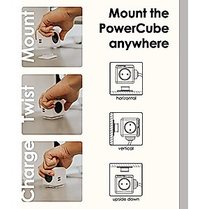 Allocacoc, PowerCube |ExtendedUSB|, 4 outlets, 2 USB Ports, 5 feet cable, Mounting dock, Surge Protection, Childproof Sockets, ETL Certified (Green)