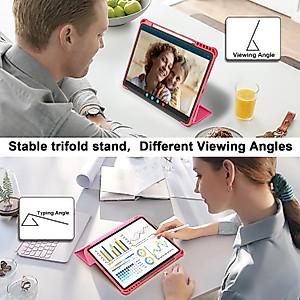OKP for New iPad Pro 12.9 Case 6th/5th/4th/3rd Generation 2022/2021/2020/2018, 12.9 inch ipad Pro Case with Trifold Stand, 12.9'' Cover with Slim Lightweight Clear PC Back Shell for Women Men, Pink