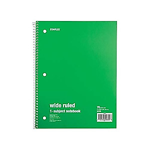 Staples Spiral Notebook 1-subject, 70-count, Wide Ruled, Assorted Colors, 6 Pack