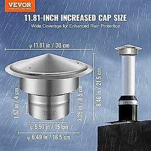 VEVOR Chimney Cap 6 inch All Weather & Reinforced Screws & Easy Installation, for Perfect Insulation Vent Cover Outside, Silver