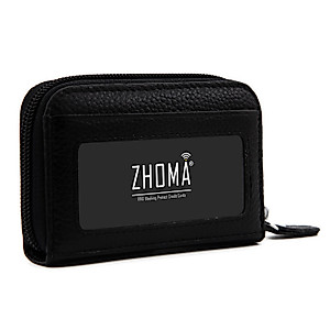 ZHOMA RFID Blocking Genuine Leather Credit Card Case Holder Security Travel Wallet - Black