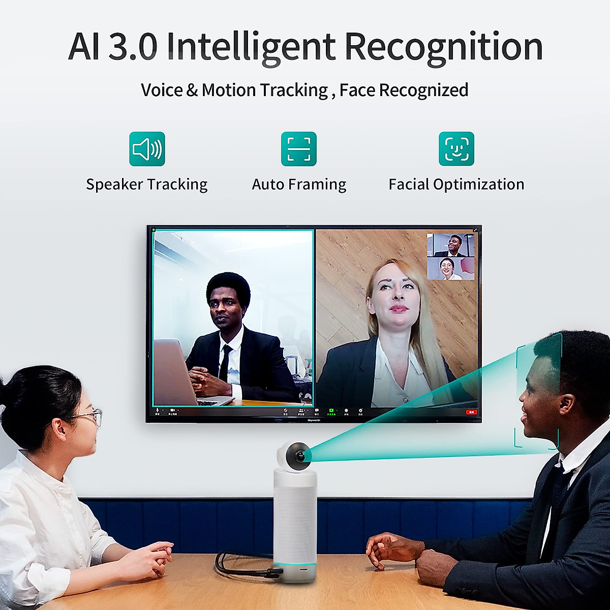 KanDao Video Conference Camera, Smart Video Conferencing System, AI 3.0, 8*Mic, Speaker, 180 Degree, Build-in System WiFi/HDMI, Smart Capture and Trace, Intelligent Identify, Video Meeting Camera